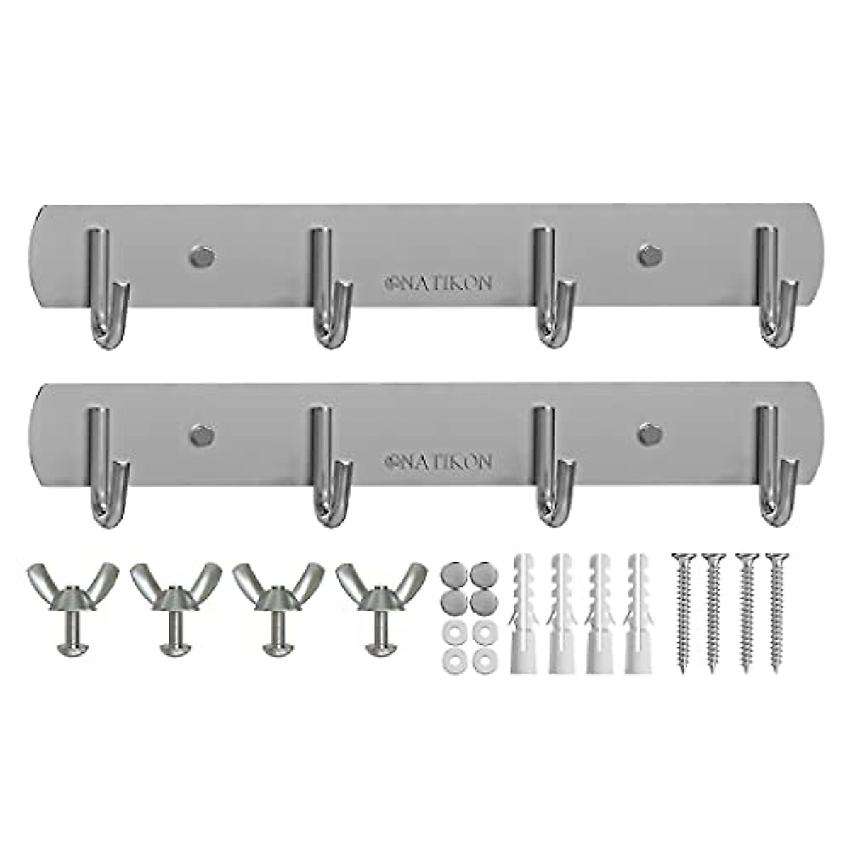 NATIKON Heavy Duty Stainless Steel Rack Hanger Hook for BBQ Grill Utensils and Grill Accessories - Easy to Install for Indoor or Outdoor Use - 2 Pcs