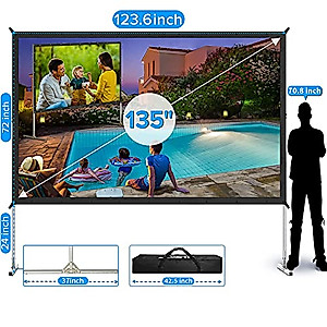 Projector Screen and Stand,JWSIT 135 inch Outdoor Movie Screen-Upgraded 3 Layers PVC 16:9 Outdoor Projector Screen,Portable Video Projection Screen with Carrying Bag for Home Theater Backyard