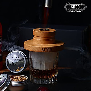 SITOO Cocktail Smoker, Old Fashioned Whiskey Smoker Kit w/ 4 Wood Shavings,Cocktail Smoker Kit for Cocktails, Meat, Whiskey, Desserts