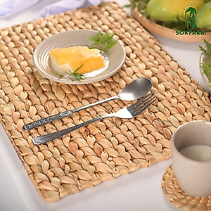 SOKFARM Boho Placemats Set of 8, Rectangle Placemats for Dining Table, Water Hyacinth Wicker Placemats, Straw Placemats Rectangle Woven Placemats Set of 8, Placemats for Dining Table Set of 8, 17x12