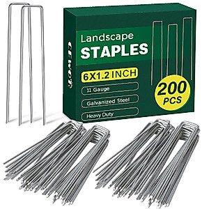 CEWOR 200 Pack Landscape Staples 6 Inches, 11 Gauge Galvanized Landscape Fabric Stakes Metal Garden Ground Stakes Sod Pins for Lawn, Barrier Fabric, Holding Fence, Ground Cover