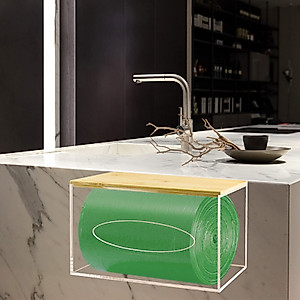 Extra Large Trash Bag Dispenser Roll Holder, Acrylic Garbage Bag Dispenser with Bamboo Lid, Wall Mount Trash Bag Organizer for Kitchen Cabinet, Under Sink