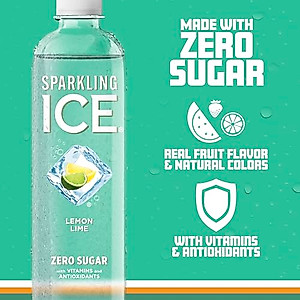 Sparkling Ice, Lemon Lime Sparkling Water, Zero Sugar Flavored Water, with Vitamins and Antioxidants, Low Calorie Beverage, 17 Fl Oz (Pack of 12)