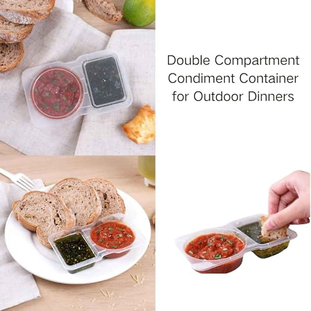 mikloza 5/15/25PCS Double Compartment Condiment Container, Portable Reusable Sauce Container, Dual Compartment Containerfor for Condiment, Dip, Sauce, Sampling and Travel Snacks (5Pcs)