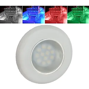 Wave One Marine | Flush Mount 3" RGBW Internal Driver LED Courtesy Boat Light | RV Accent | Interior Exterior Deck Transom Cockpit T Top | Waterproof IP67 (White Bezel)