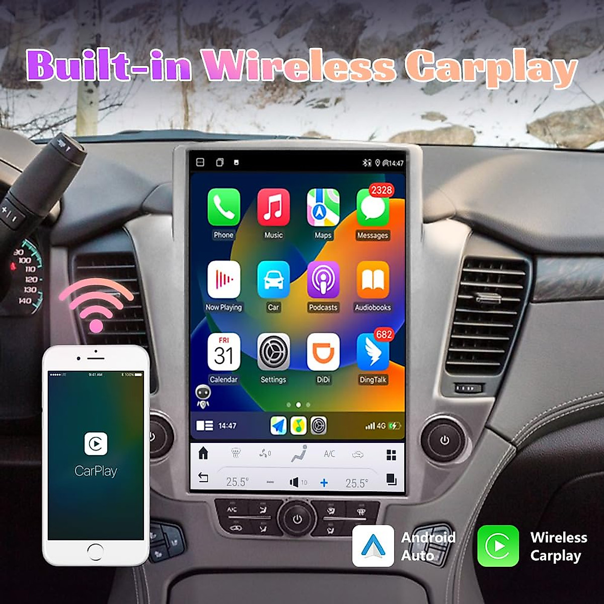 for Chevroler Suburban Tahoe GMC Yukon 2014-2020 Head Unit 14.4 Inch Qualcomm Android Car Radio Stereo Replacement Touch Screen Android Auto GPS Navigation Multimedia Play