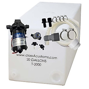 Class A Customs | 20 Gallon RV Concession Fresh Water Tank with Plumbing Kit & 12 Volt Water Pump | T-2000-BPK-PUMP