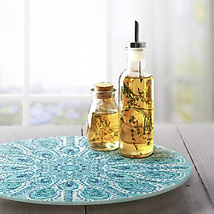 Ocean Fantasy 4mm Heat Tolerant Tempered Glass Lazy Susan Turntable 13" Round Cake Plate, Pizza Stand, Condiment Caddy