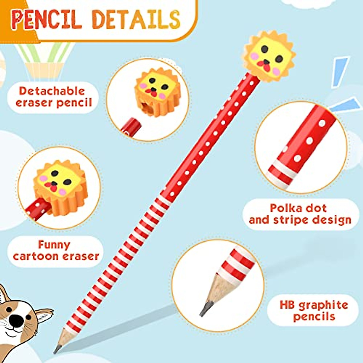 100 Pieces Animal Pencils Cartoon Pencils Kids Pencils with Erasers Fun Wooden Animal Pencils Fancy Stripe Pencil with Cute Animal Eraser for School Office Classroom Supplies Students Children
