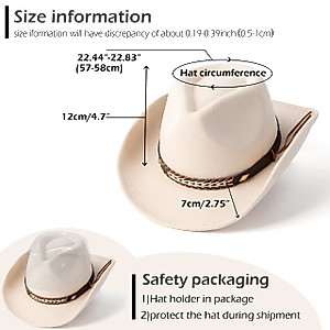 Gossifan Western Cowboy & Cowgirl Hat Felt Wide Brim Women Men Fedora Hats-Beige
