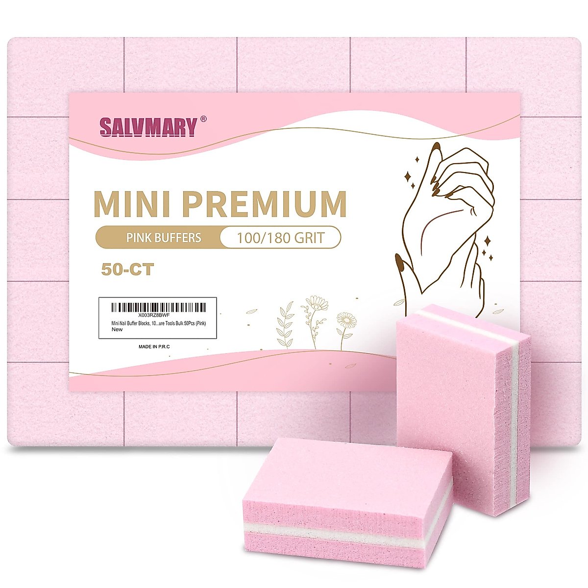 Mini Nail Buffer Blocks, 100/180 Grit Sponge Buffing Sanding Block File Manicure Tools Bulk 50Pcs (Pink)