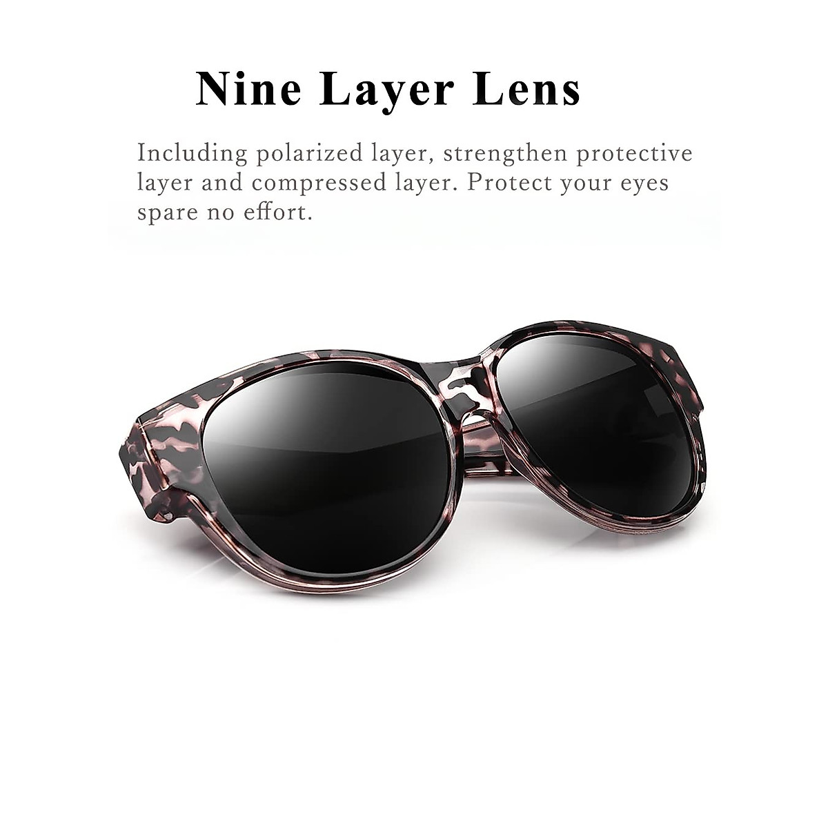 Leoidou Polarized Sunglasses Fit Over Glasses Over Glasses Trendy Round Cat Eye Wrap-around Sunglasses (Grey leopard, Black)