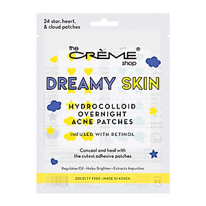 The Crème Shop Dreamy Skin Hydrocolloid Overnight Acne Patches - Infused with Salicylic Acid + Witch Hazel | Adhesive patches that fight pesky pimples. (72 Patches / 3 Sizes)