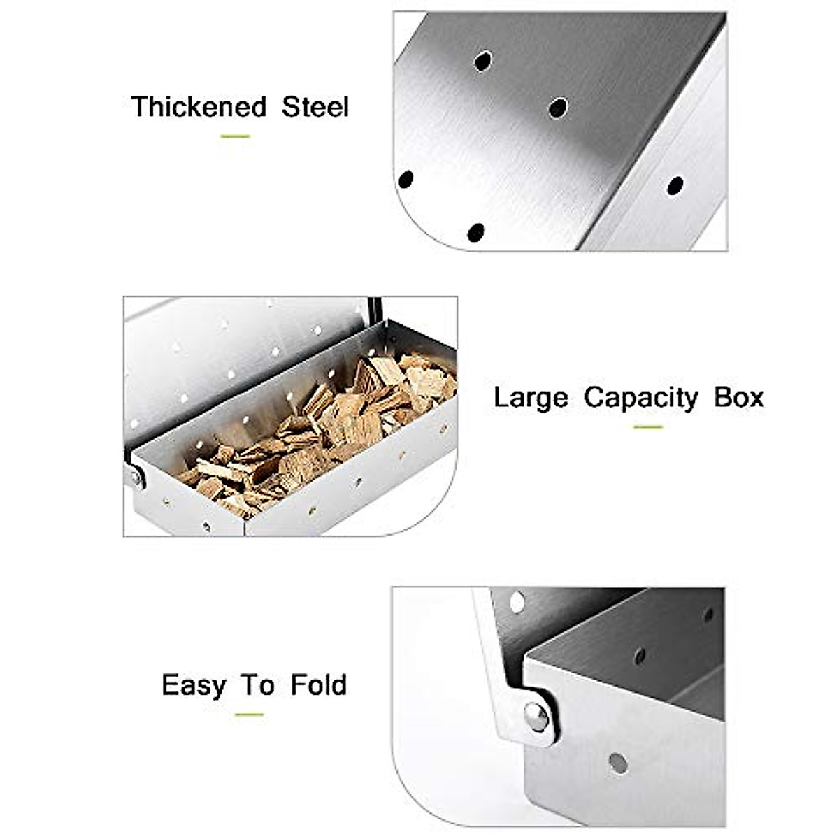Smoker Box for BBQ Grilling Wood Chips, Stainless Steel Smoking Box Non-Warp for Barbecue, Best Grill Accessories for Charcoal Grill and Gas Grill with Large Capacity