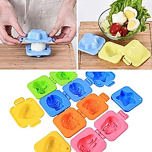 Qiilu Egg Molds, 6Pcs Set Food Grade PP Plastic, Decorative Food Shaping for Boiled Eggs, Box Preparation, Cute Shapes - Rabbit, Bear, Fish, Car, Star, Love Heart