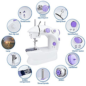 Mini Sewing Machine for Beginners-Maquina de Coser, Easy Automatic Sewing Machine with Extension Table, Household Electric Portable Sewing Tool with Sewing Kit, Small, for All Age, Kids or Adults