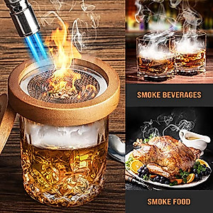 Whiskey Smoker Kit with Torch,Cocktail Smoker,Bourbon Smoker Kit, Old Fashioned Smoker Infuser Kit with 6 Flavour Wood Chips, Drink Smoker Kit, Gifts for Friends, Dad, Bar Whiskey Lovers(No Butane)