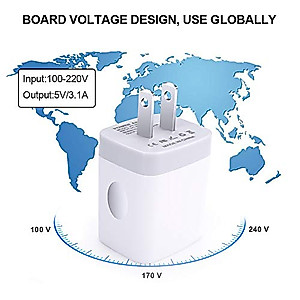 3 Port Wall Charger, 5V 3.1A USB Plugs, MultiPort Travel USB Wall Plug Home Charging Block Cube Compatible iPhone 13 12 11 Pro XS Max, Samsung Galaxy S22 S21 FE S10, Note 20 10,V35 THINQ Q7 G7