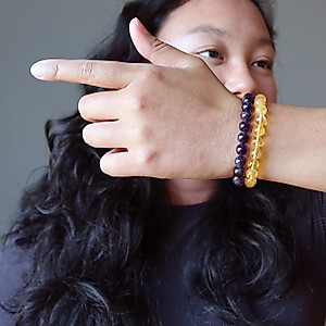 Satin Crystals Spiritual Abundance Bracelet Set Yellow Citrine Purple Amethyst 6.75 Inches