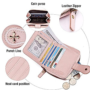 ZLON Small Wallets for Women RFID Blocking Genuine Leather Women Wallet with ID Window (Pink), 12cm3cm10cm (Q387)
