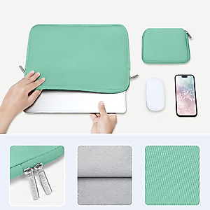 MOSISO Laptop Sleeve Compatible with MacBook Air/Pro, 13-13.3 inch Notebook, Compatible with MacBook Pro 14 inch M3 M2 M1 Chip Pro Max 2024-2021, Neoprene Bag with Small Case, Biscay Green