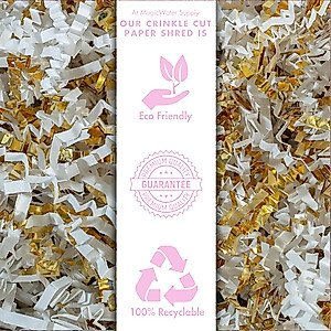 MagicWater Supply Crinkle Cut Paper Shred Filler (4 oz) for Gift Wrapping & Basket Filling - White & Gold