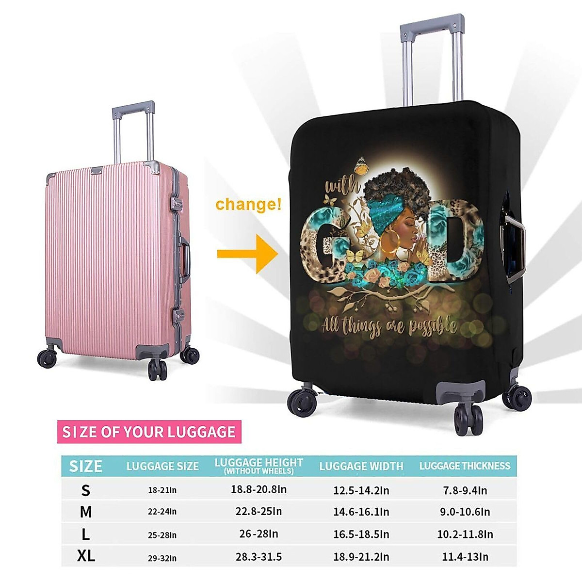 Tuizumy Travel Suitcase Protector African American Girl Elastic Protective Washable Luggage Cover With Concealed Zipper Suitable For 18-32 Inch(XL (for 29-32 inch luggage))