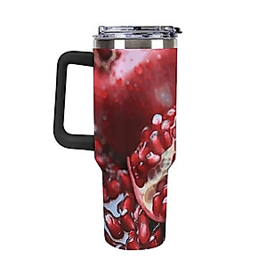 Pomegranate Fruit 40 Oz Water Bottle, Stainless Steel Tumbler with Handle And Straw, Extra Large Insulated Tumbler, Flip Straw Tumblers for Sports, Work, Car, Travel And Weekends