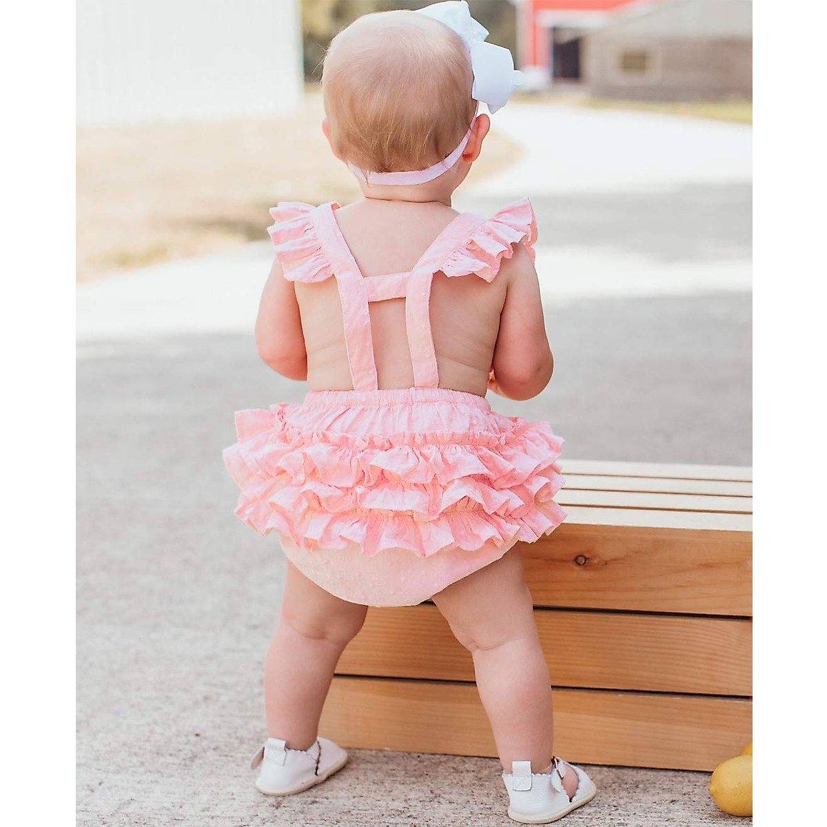Pink Swiss Dot Flutter Overall Romper - 6-12m
