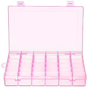 Plastic Jewelry Box Storage Organizer Container with Adjustable Dividers 36 Grids Pink