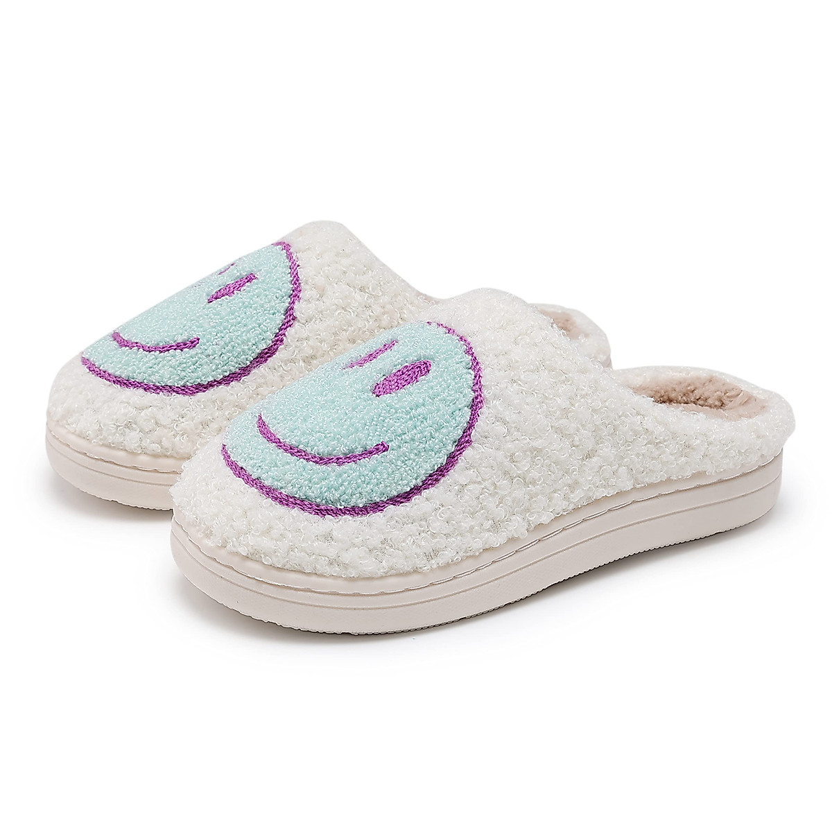 V-CEN Smile Face Slippers for Kids Happy Face Slippers for Girls Boys Soft Plush Warm Slipper Anti-Slip Winter Fluffy House Shoes Soft Memory Foam Comfort Cotton Kids Slippers Indoor and Outdoor