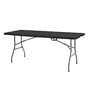 Plastic Development Group 806 Outdoor/Indoor 6 Foot Fold in Half Plastic Resin Folding for Outdoor Indoor Banquet, Dining, Card Table, Black