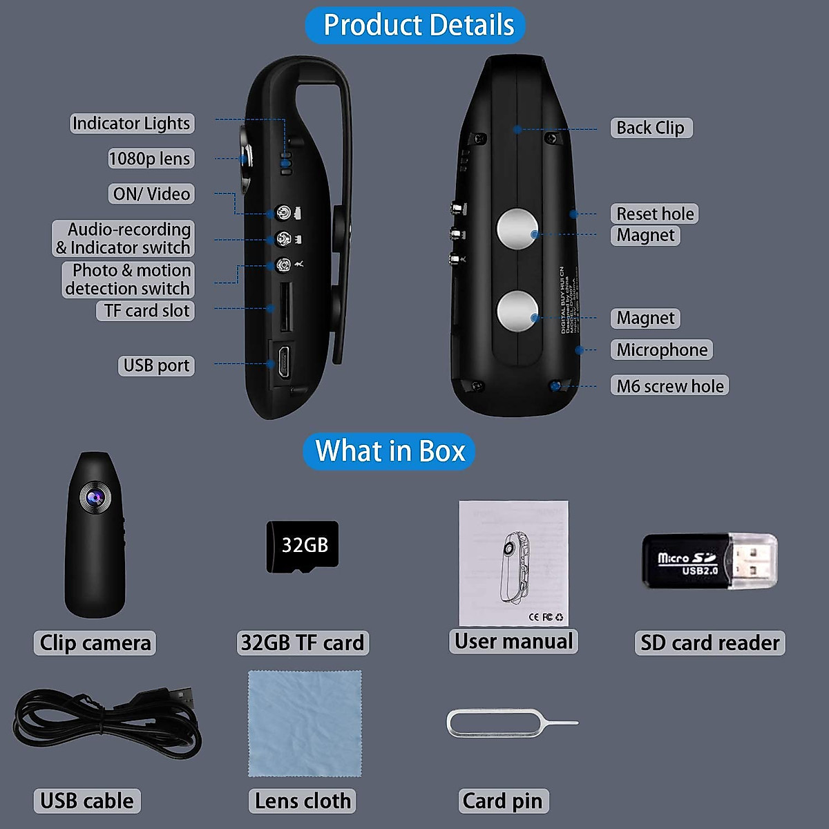 Spy Camera 1080P FHD Video Camera, Body Camera with Video Wearable, Police Cam with Smart Motion Detection, Pocket Clip for Office, Law Enforcement, Security Guard, Home,Outdoors