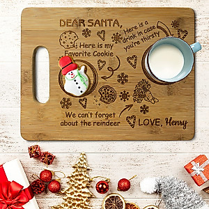 PlaqueMaker Customizable Dear Santa Cookies, Milk, and Reindeer Treats Wood Cutting Board - Add Your Children’s Names and Use it Year After Year.