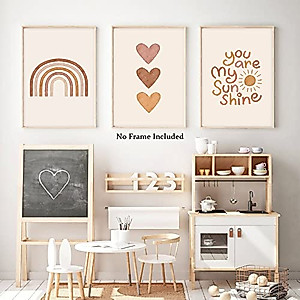Boho Nursery Wall Art You Are My Sunshine Wall Art Rainbow Canvas Nursery Pictures Decor Nursery Prints Boho Nursery Decor for Girl Boho Nursery Artwork for Baby Kids Room Decor 12x16x3 Inch Unframed