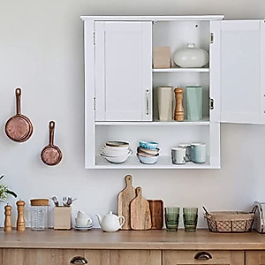 LEMY 2-Door Bathroom Surface Mount Medicine Cabinet, Wood Hanging Cabinet with Adjustable Shelves & Open Storage Over The Toilet for Bathroom Kitchen Bedroom