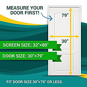 DOOREASY Magnetic Screen Wide Range Sizes Screen Door, Full Frame Loop Sewn Polyester Mesh, Add-on Magnets and Weight Bars(Fits Doors up to 30"x79")