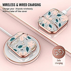 Youskin Airpod 1st&2nd Generation Case Flower Cute,AirPod 1&2 Case, Rose Golden Plating Airpods 2&1 Case for Men Women with Keychain，Shockproof Protective Case for AirPod 2 & 1,Blue Pink Flower
