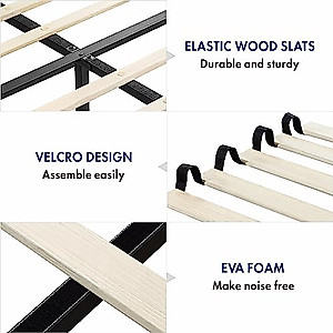 Lonkwa Full Size Bed Frame with Upholstered Wingback Headboard, Beige Platform Bed Frames with Tufted Diamond Button Headboard, Sturdy Wooden Slats, Noise-Free, Easy Assembly