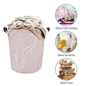 Rose Gold Marble Pattern Printing Large Laundry Basket Hamper Bag Washing with Handles for College Dorm Portable