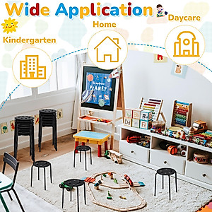 Thyle 20 Pcs Stacking Stools 17.5 Inch Kids Chair Plastic Metal Round Stacking Stool for Kids Adults Stackable Stools Flexible Seating Classroom Furniture for Home Office School (Black)