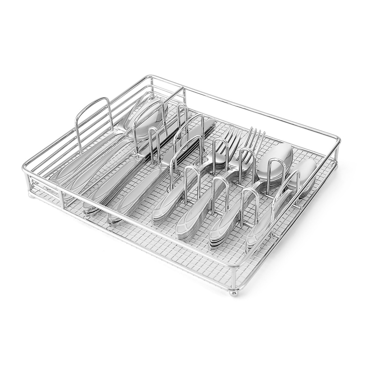 Pfaltzgraff Mirage Frost Everyday Flatware Service for 8, 42 Piece Set, 18/0 Stainless Steel, Silverware Set with Serving Utensils and Caddy