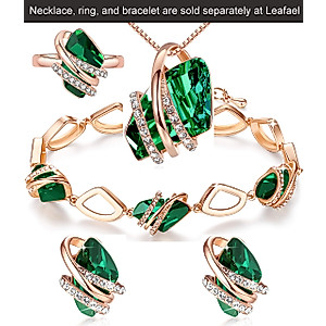 Leafael Wish Stone Stud Earrings with Emerald Green Birthstone Crystal, 18K Rose Gold Plated