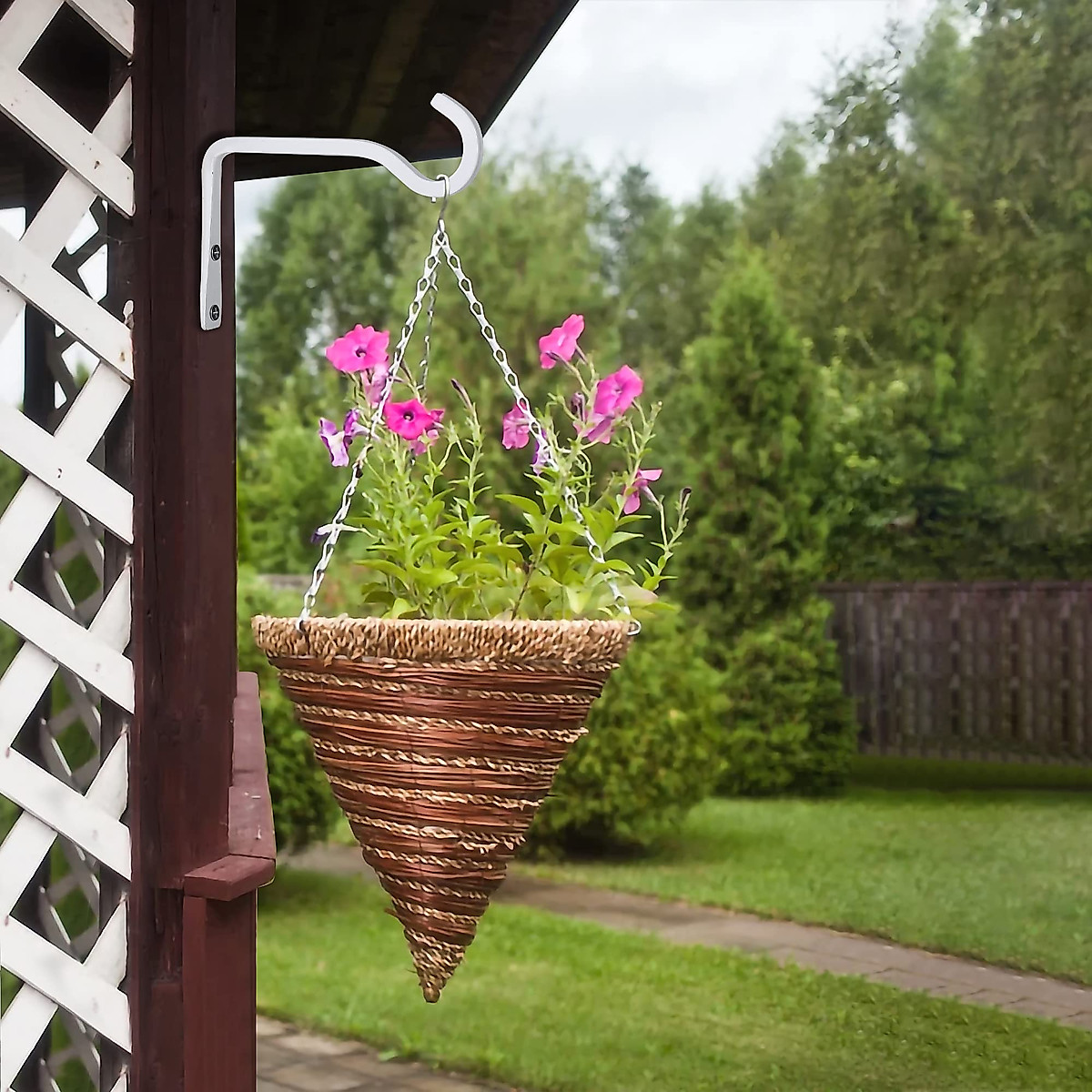 YIBOT 6 Inch Heavy Duty Outdoor Plant Hangers for Hanging Baskets, Iron Hanging Plant Holder,Metal Plant Hooks Plant Wall Hooks for Hanging Lantern, Bird Feeder(2 Pack,White)