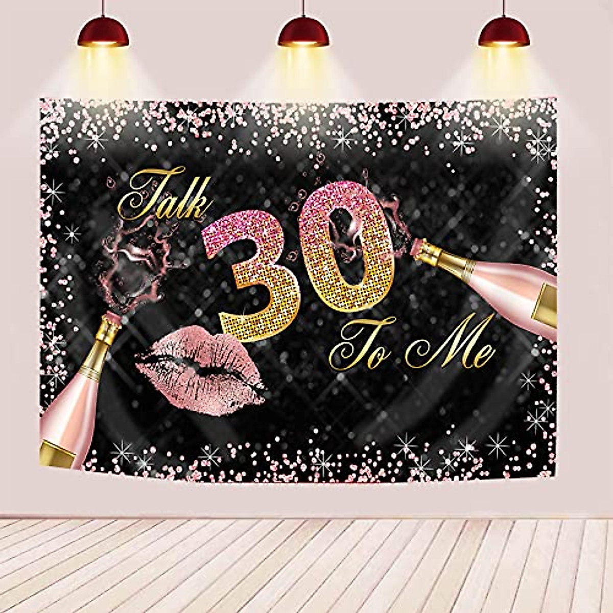 Mocsicka Talk Thirty to Me Birthday Backdrop for Her Rose Gold Happy 30th Birthday Party Decoration for Women Glitter Lips Rose Gold and Black Photography Background (7x5ft (82x60 inch))