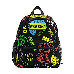 Glaphy Custom Kid's Name Backpack, Colorful Video Game Toddler Backpacks for Daycare Travel, Personalized Name Preschool Bookbags for Boys Girls