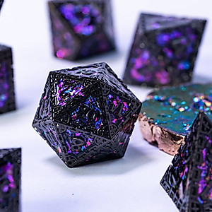UDIXI Metal DND Dice Set, 7PCS Polyhedral D&D Dice Set Dragon d and d Dice for MTG Dungeons and Dragons Role Playing Games (Purple Sequins)