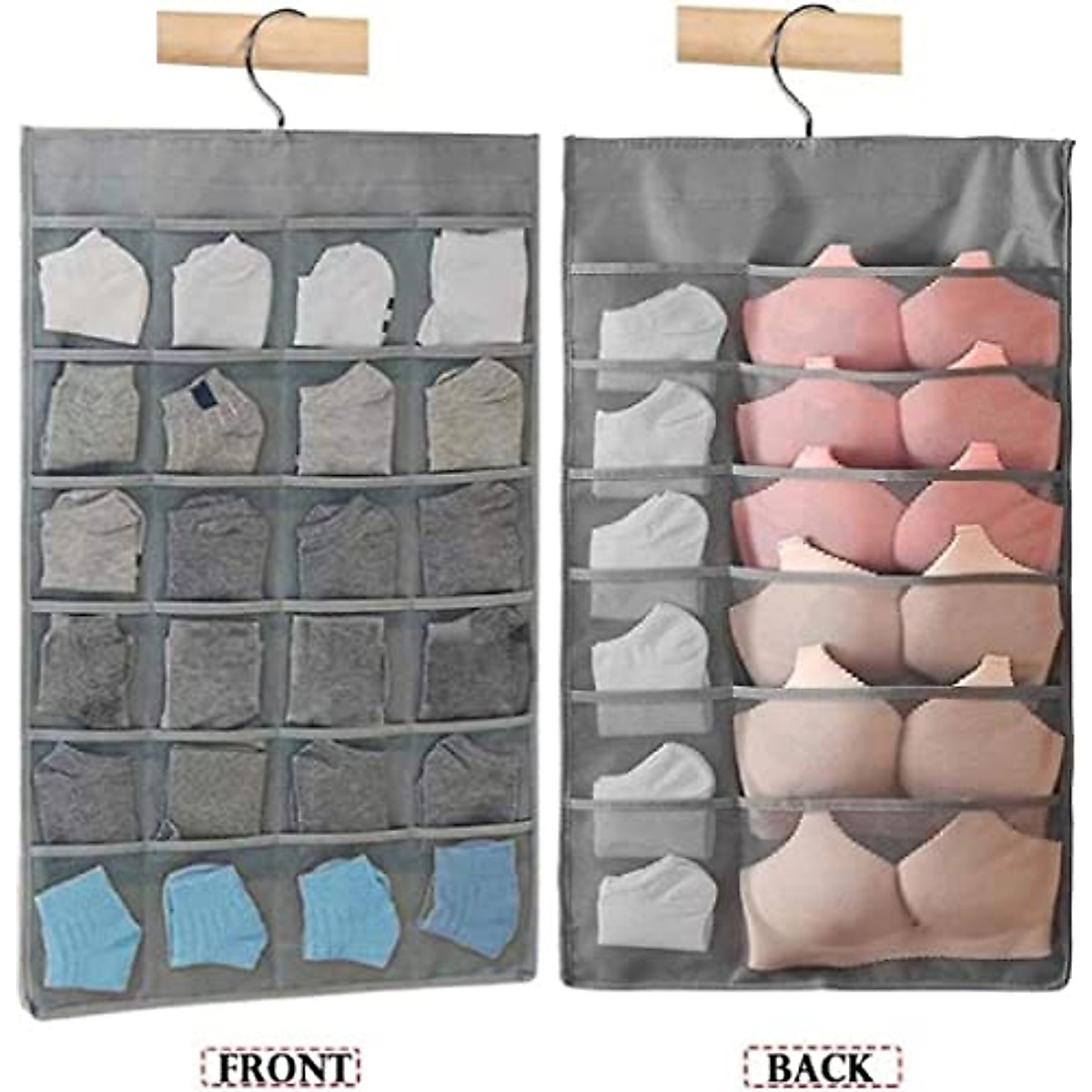 Askfairy 36 Pockets Closet Hanging Organizer with Double Sided Mesh Pockets for Underwear Panty Socks Storage Organizer Bag