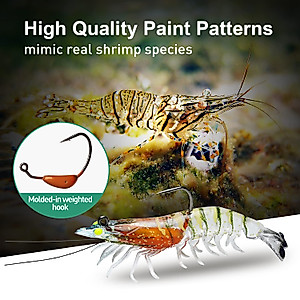 TRUSCEND Pre-Rigged Fishing Jigs, 1:50 Super Durable TPE Bass Fishing Lures, Well-Made Lifelike Soft Shrimp Swimbait, Weedless MarshSwamp Fishing Lure for Trout Crappie Walleye, Keep Separately!