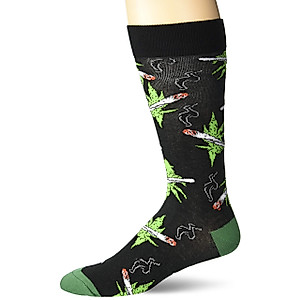 K. Bell Men's Classic Novelty Crew Socks, Flower And Jay (Black), Shoe Size: 6-12